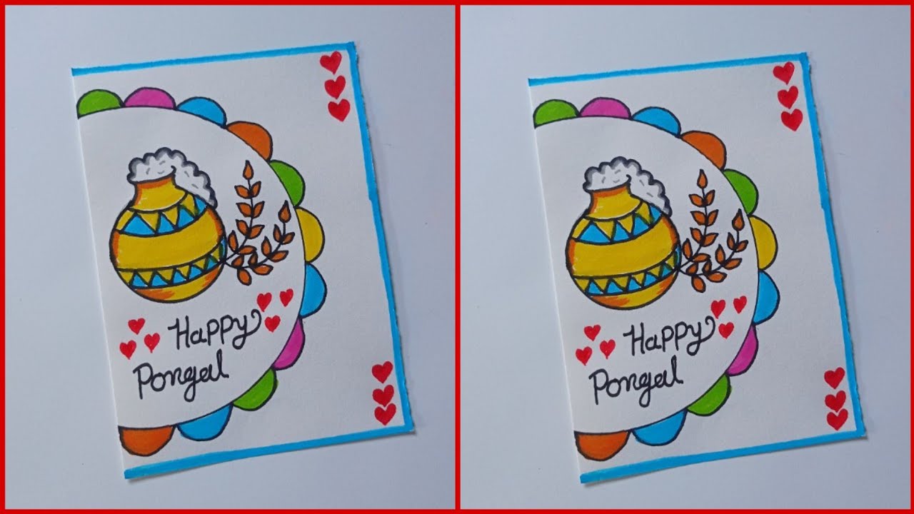 Easy & Beautiful Pongal Greeting Card | How to make Easy Pongal Card ...