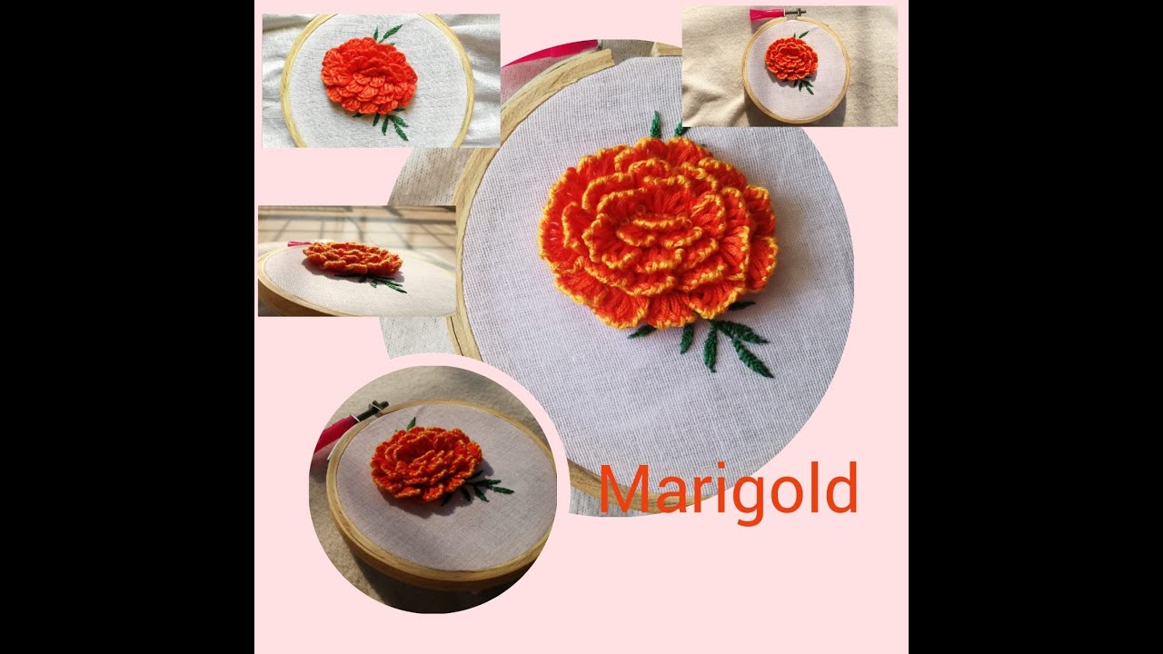 How to embroider marigold flower ||Hand embroidery || Vithana - YouTube