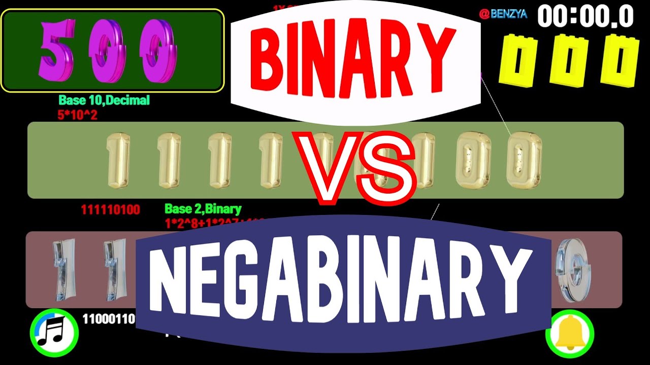 500₍₁₀₎ ~ -500₍₁₀₎ Base(-2),negabinary vs binary countdown timer alarm🔔 - YouTube