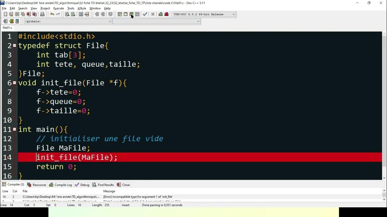 les files d 'attente #02 : initialiser une file en langage C - YouTube