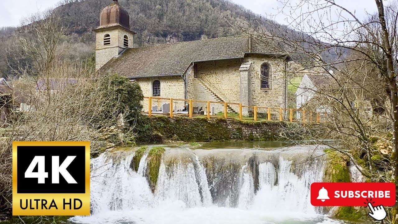 4K Scenic Waterfall & Historic Church No Music, No Filter Relaxing ...
