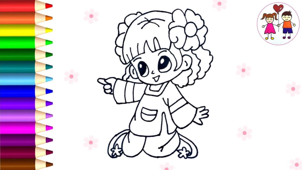 Coloring Cute Girl with Paint / Coloring page for kids / Leaning Video ...