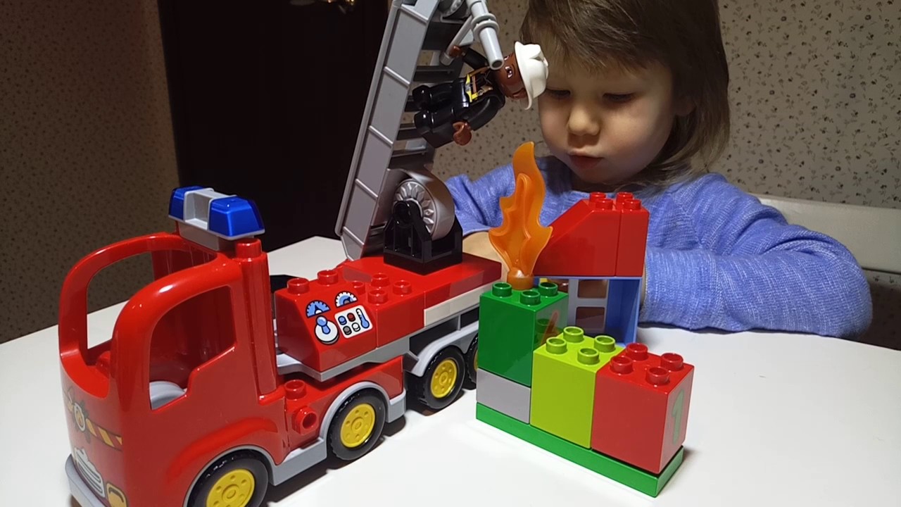 Пожарная машина Лего Дупло, мультики про машинки Lego Duplo - YouTube