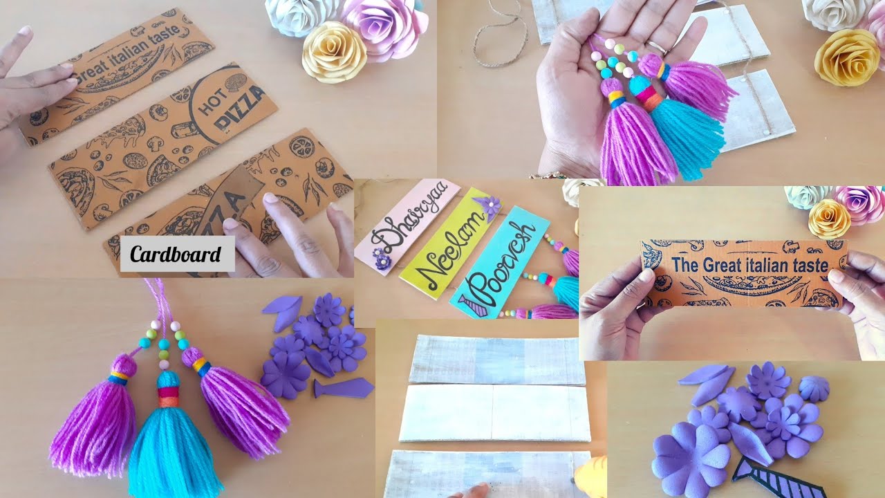 How To Make An Easy Name Plate With Cardboard | Cardboard Craft Idea ...