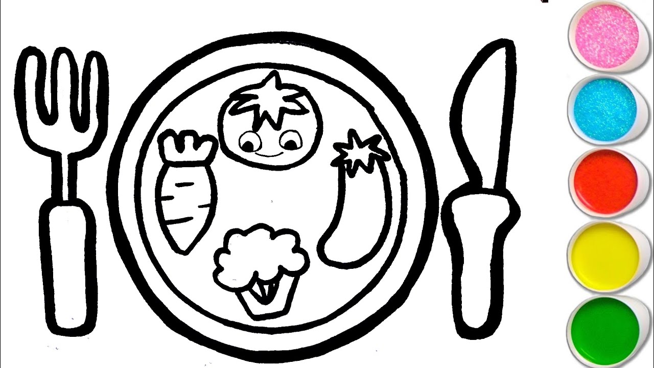 Vegetable Plate drawing, colouring and painting cute Plate - YouTube