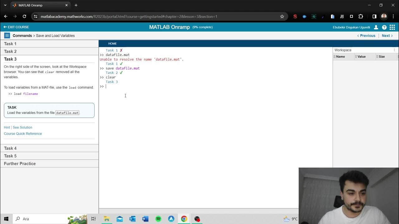 Matlab Onramp L1 Andl2 Komutlar Değişkenler Youtube