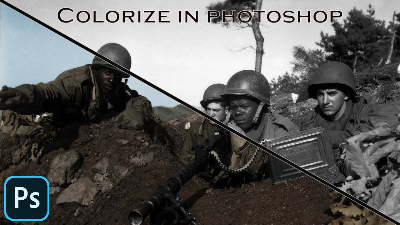 Photoshop: Colorize Black & White photo, ww2 - YouTube