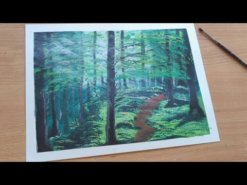 Easy Forest painting for beginners/acrylic painting step by step - YouTube