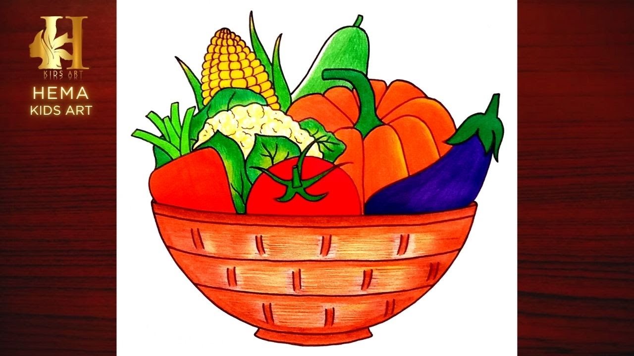 Vegetables Basket Drawing / How to draw Vegetables Basket Step by Step ...