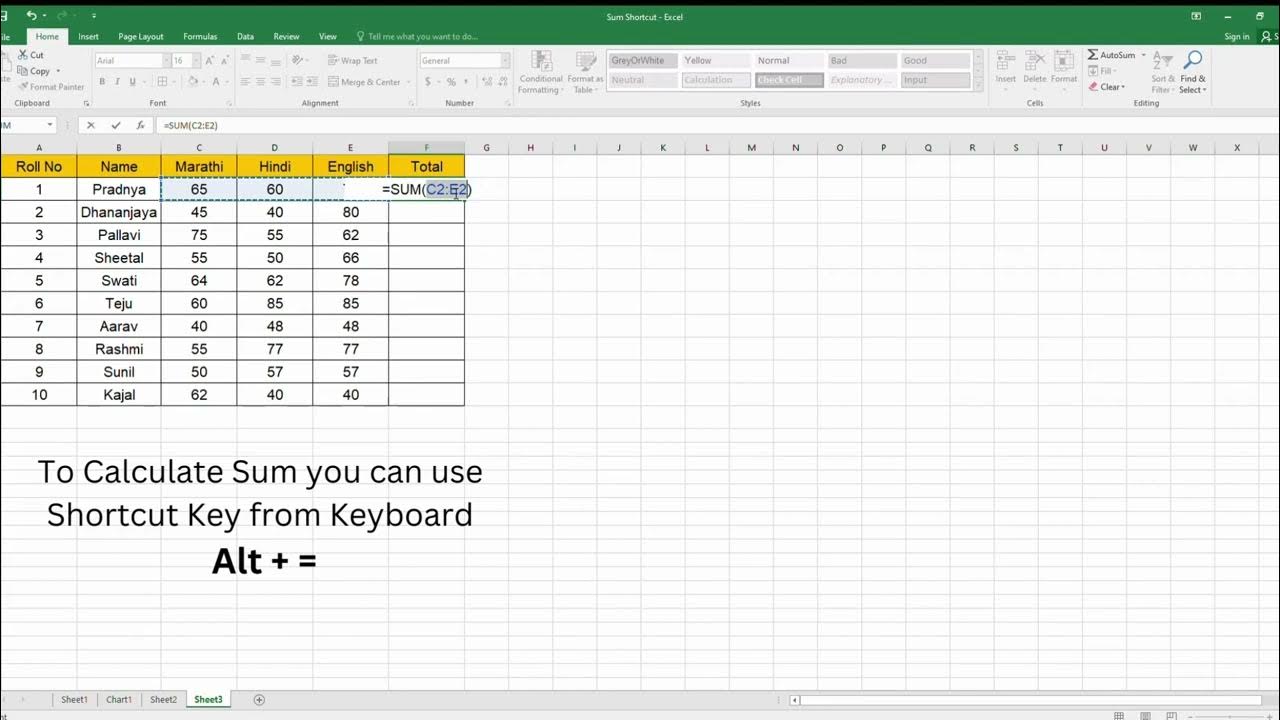 How To Calculate Sum Without Using Formula Shortcut Key Youtube