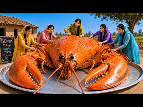 🦞5 Punjabi Sisters Found a 50-Foot Giant Lobster For Village Festival 😍 #village #lobster