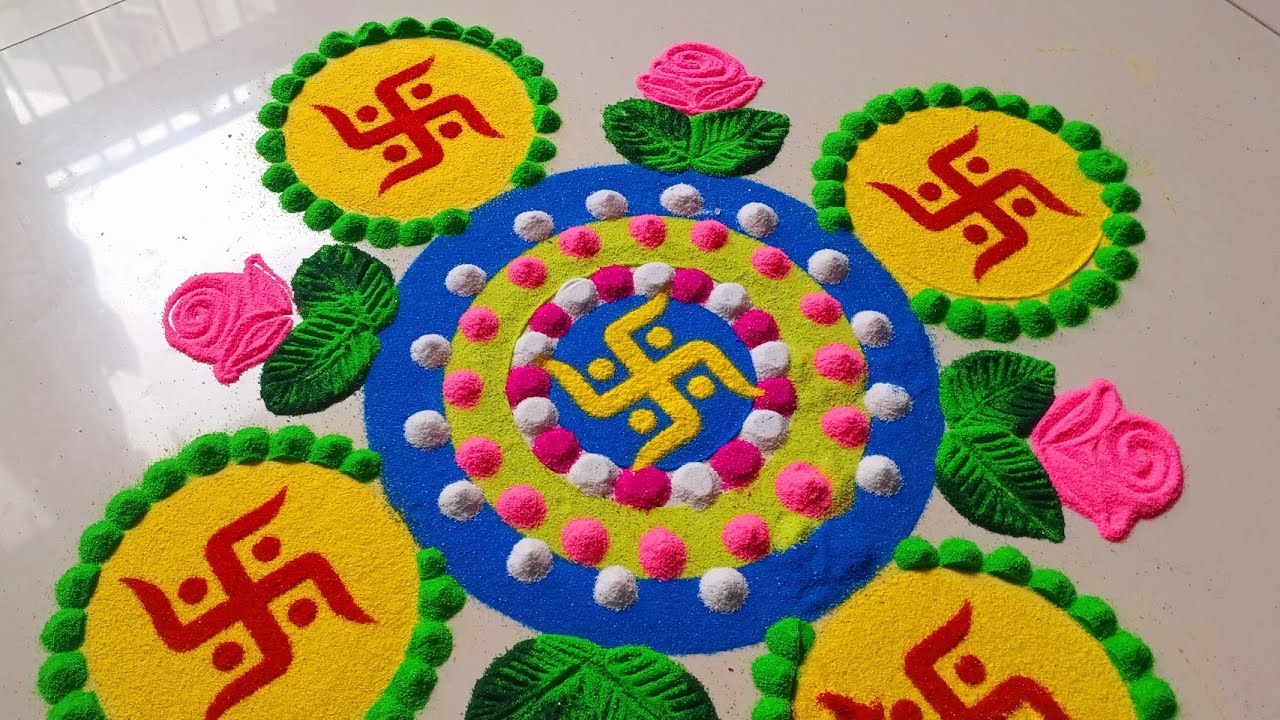 Easy Swastik Rangoli Trick | Rangoli Ideas | Simple And Easy Rangoli ...