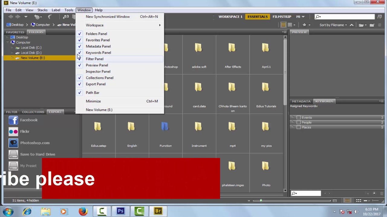 how to use adobephotoshop browse in bridge tools and window menu - YouTube