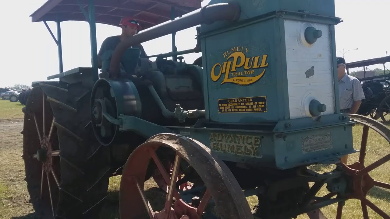 Oil pull rumley tractor start up - YouTube