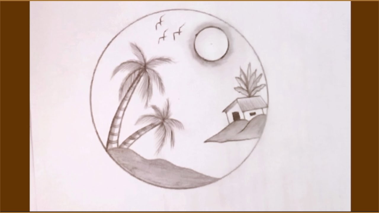 How to draw circle scenery step by step for beginners | Scenery drawing ...