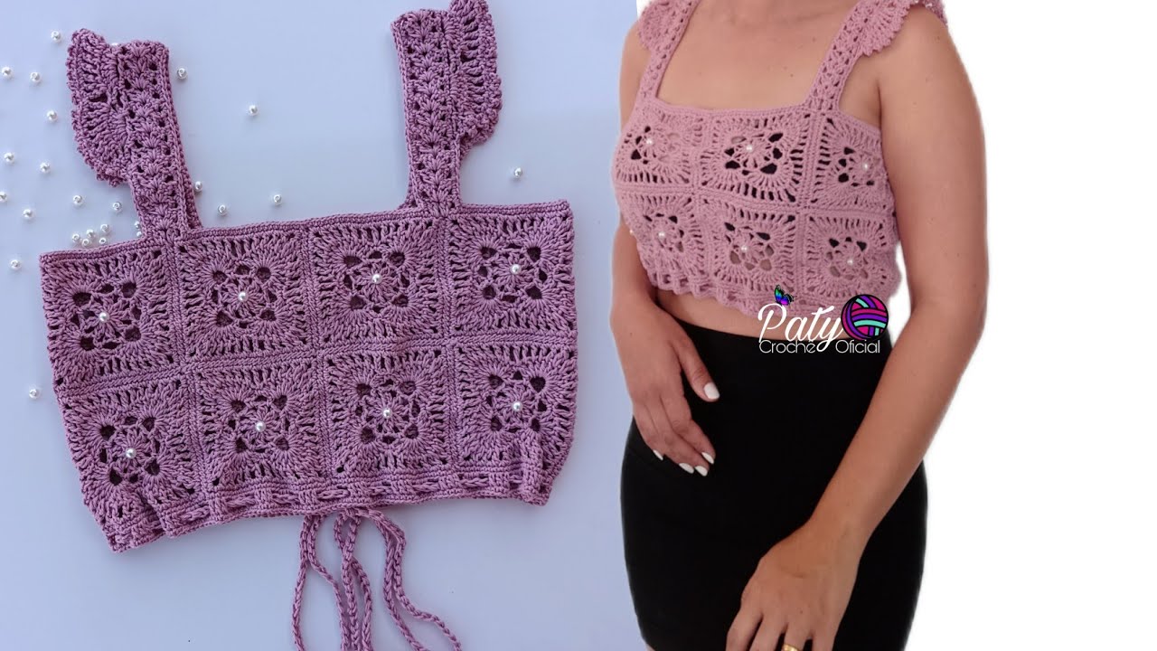 Cropped Crochê em Square Moderno (P, M, G e GG) - YouTube