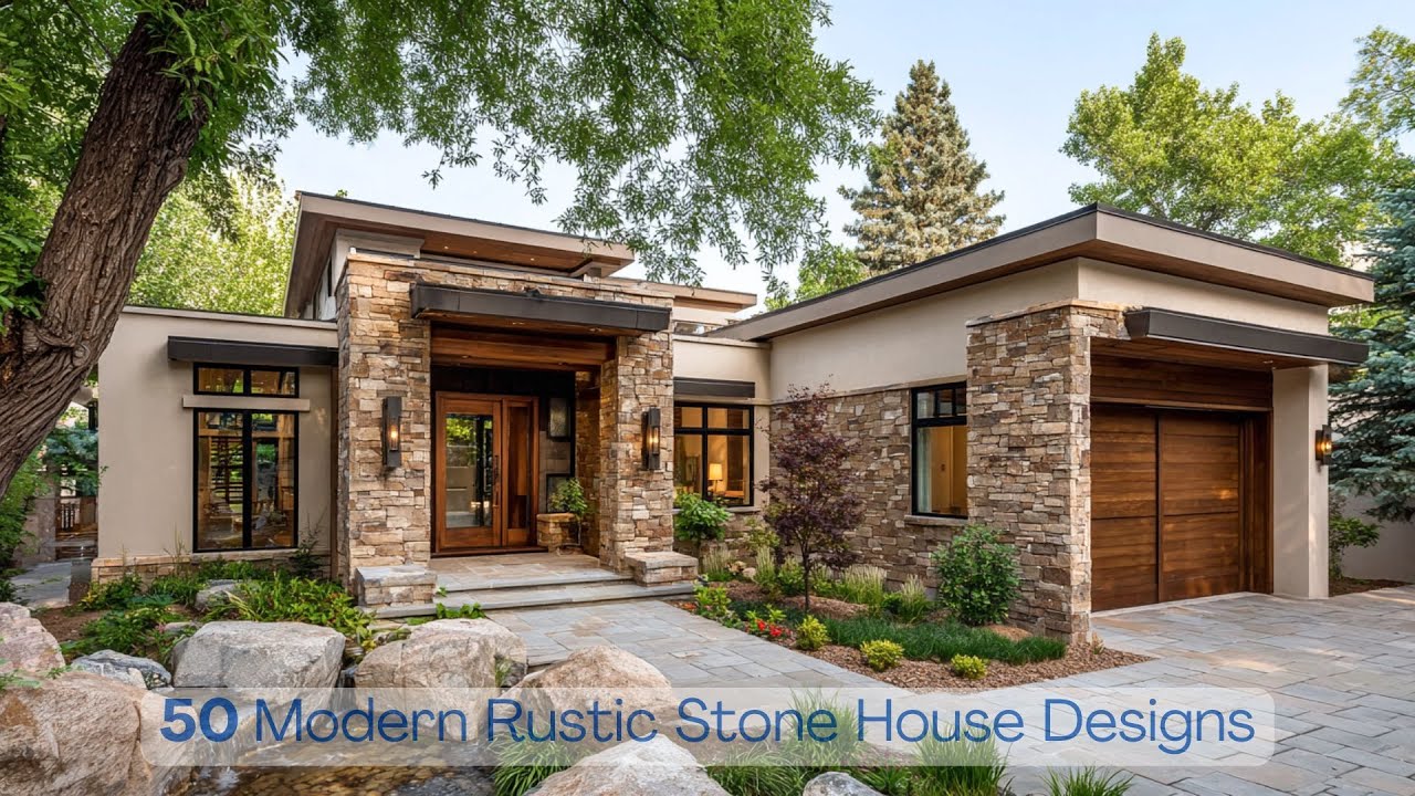 50 Modern Rustic Stone House Designs – Contemporary Home Inspiration ...