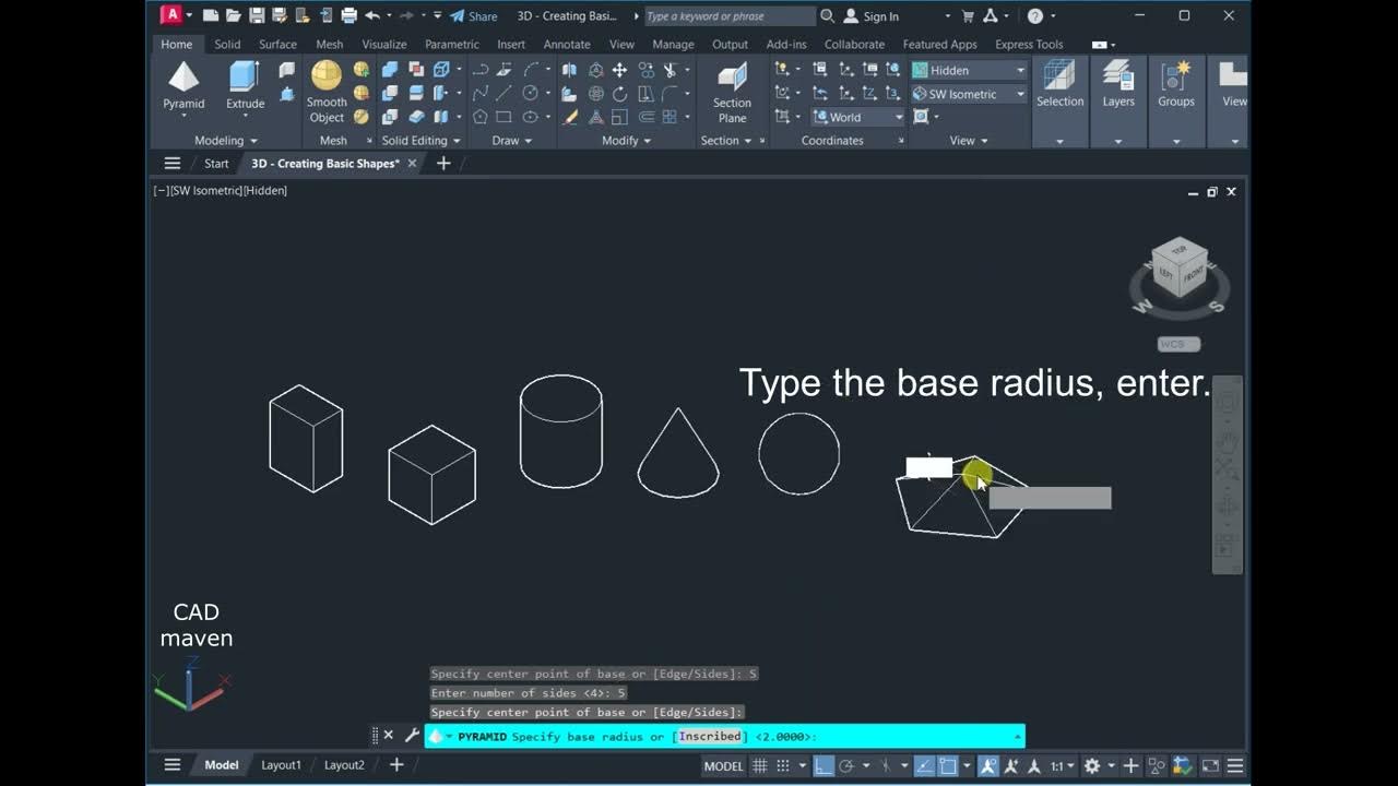 Creating Solid Shapes - AutoCAD 3D || Prism, Cube, Cylinder, Cone, Pyramid, Torus, Sphere - YouTube