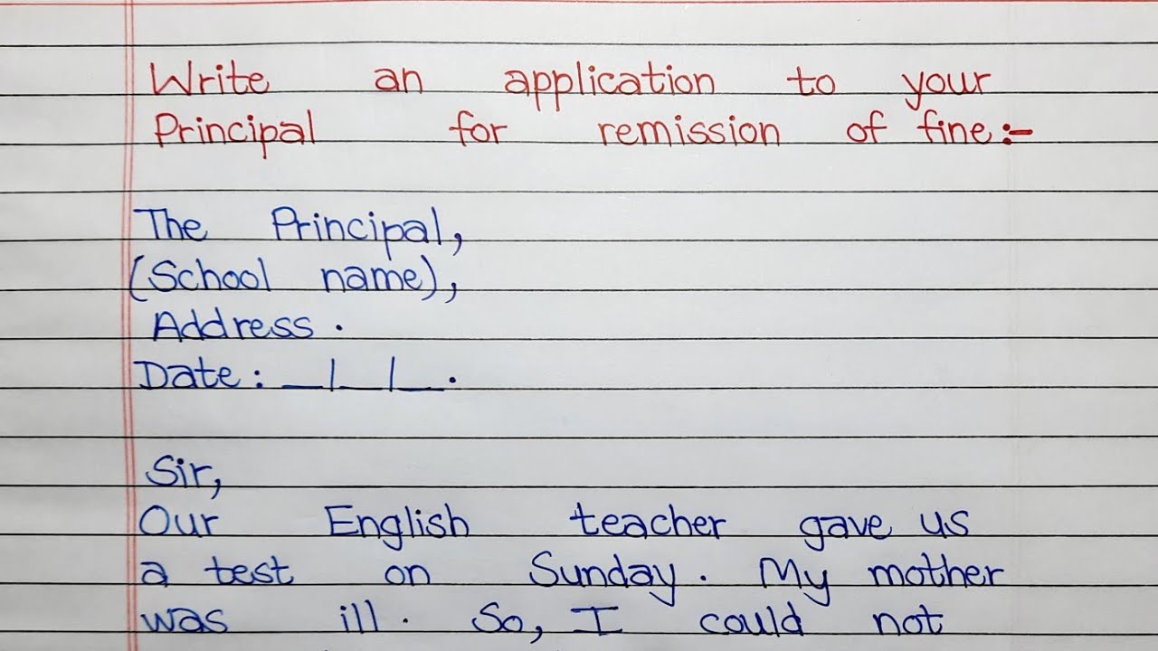 Write an application to your Principal for remission of fine - YouTube