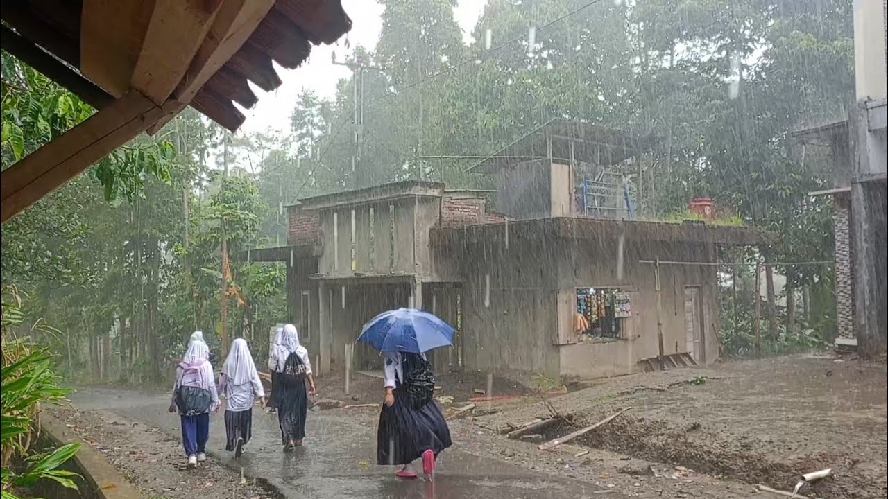 Super heavy rain in my village | very cold | fall asleep to the ...