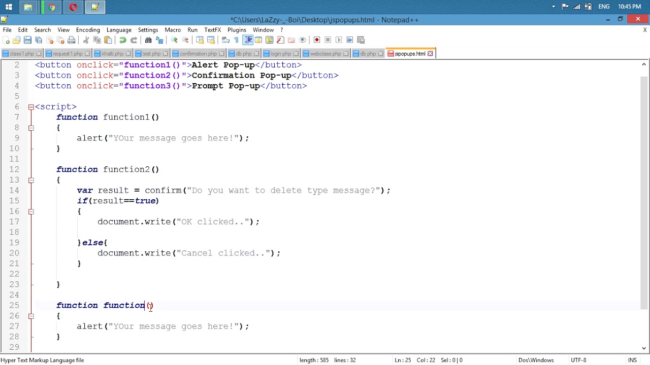 Example of JavaScript Pop-ups (alert / confirmation / prompt) - YouTube