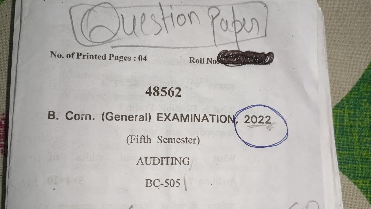 Auditing Question Paper 2022-23 .Auditing Question Paper of B.com 5th ...