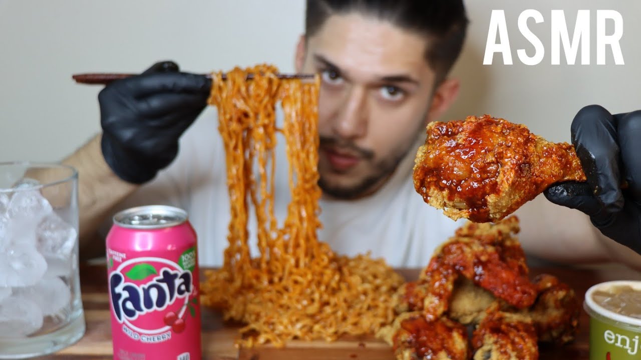 ASMR 2X NUCLEAR FIRE NOODLES + SPICY FIRE JOLLIBEE CHICKEN | MUKBANG ...