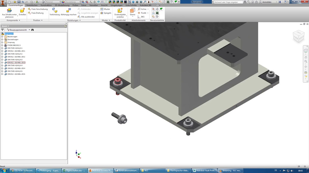 Inventor place parts on slots automatically - YouTube