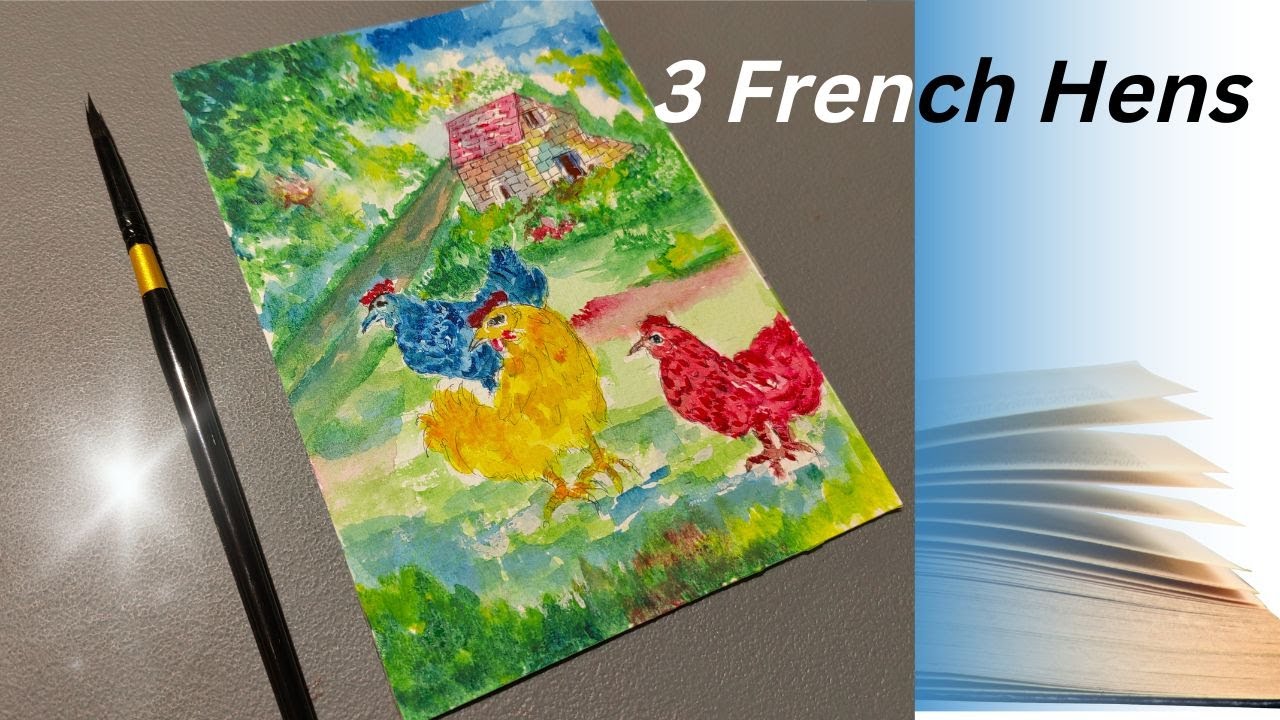 Let's draw 3 French Hens 12 Days of Christmas Easy Watercolor Painting ...