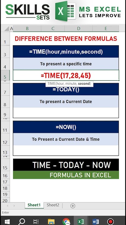 Excel Date & Time functions, TIME TODAY NOW Formulas #excelformula #exceltips #newexcel # ...