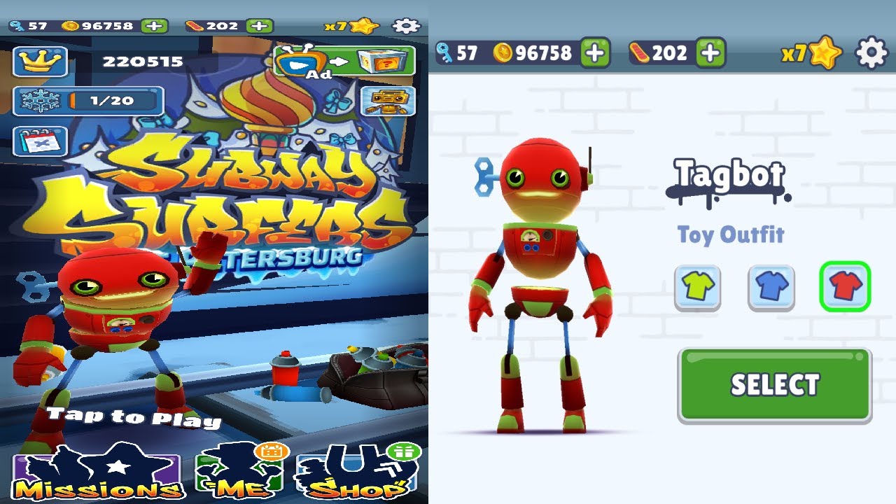 Subway Surfers 2021 Tagbot Toy Outfit St Petersburg Y&B Gameplay - YouTube
