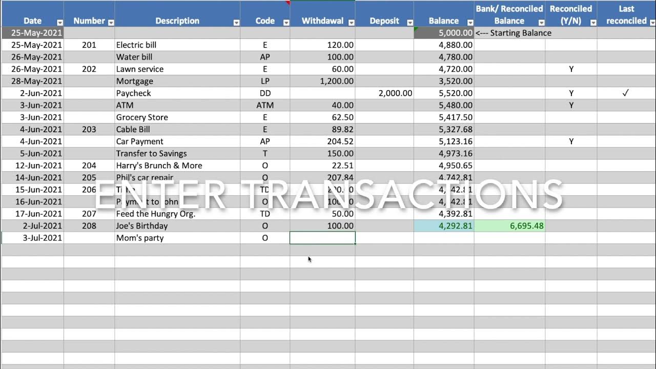 spreadsheets4life | Checkbook Register in Excel | Personal Business ...