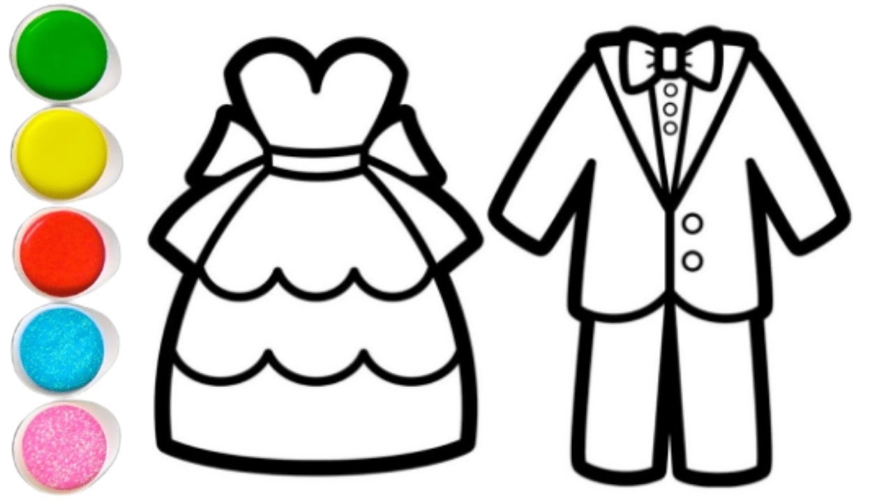 Wedding Dresses Drawing for Kids and Toddlers | Easy and Beautiful ...