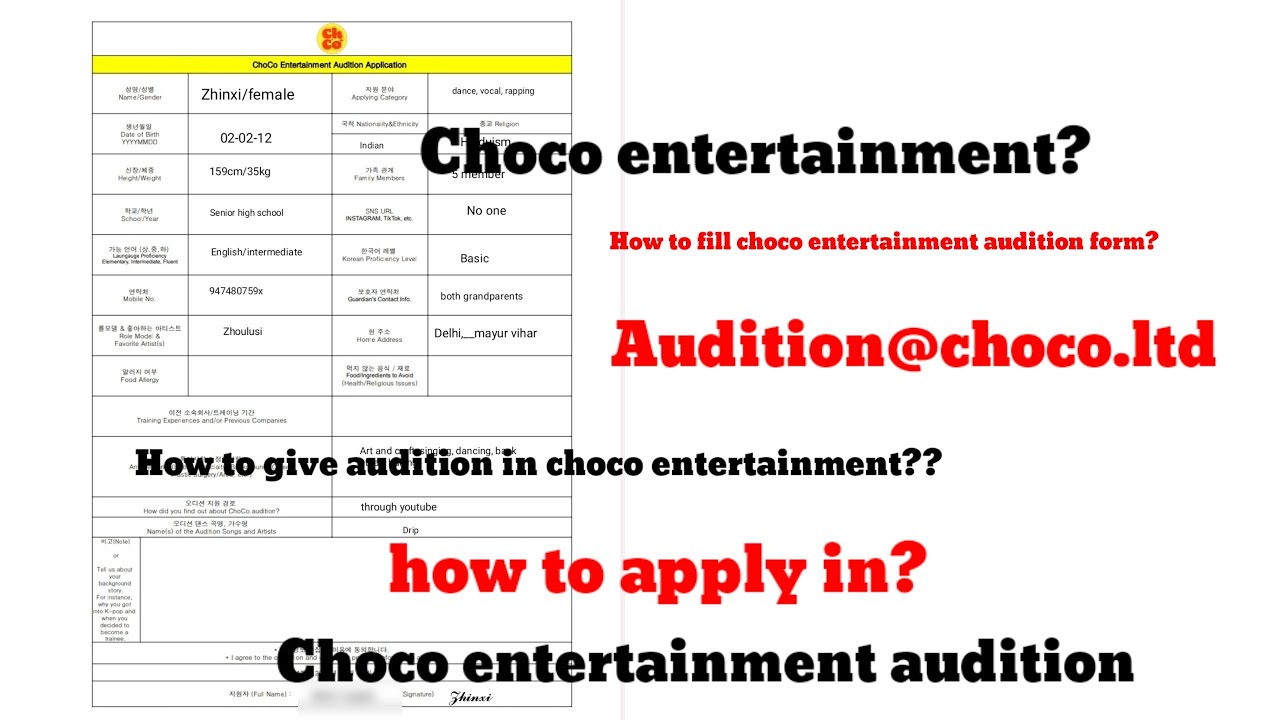 how to fill the choco entertainment audition form?choco entertainment ...