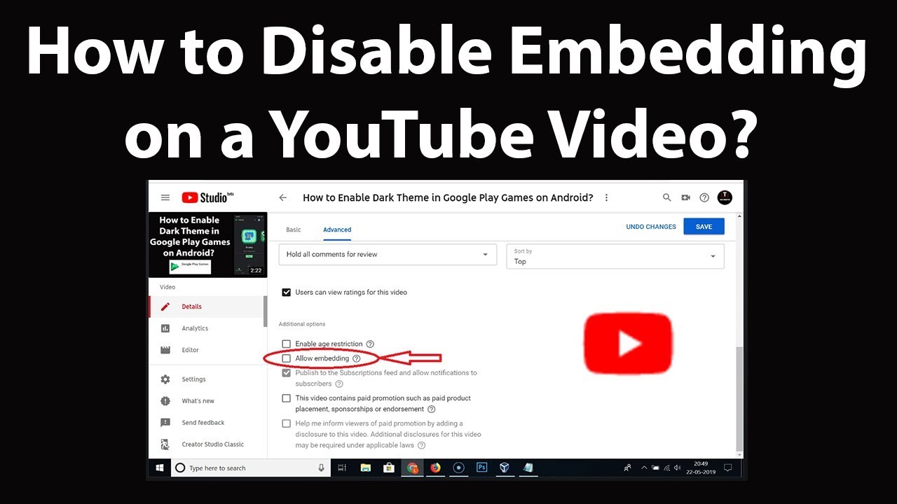 How To Disable Embedding On A Youtube Video Youtube