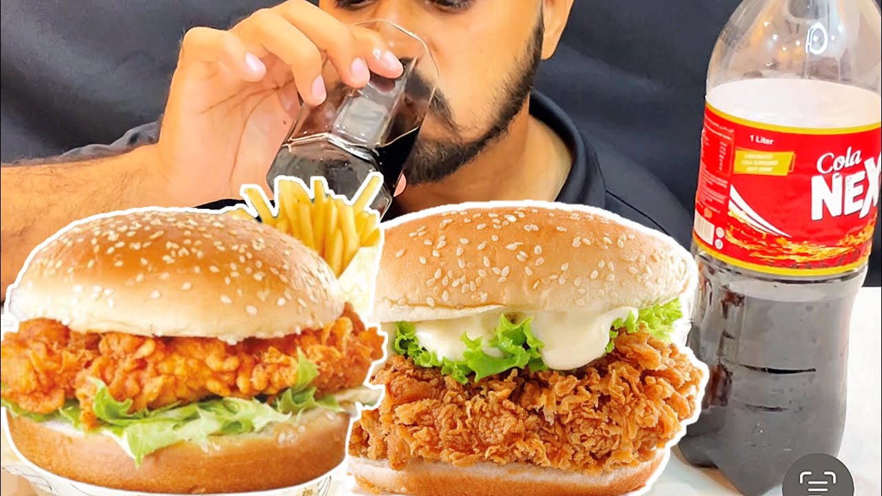 ASMR Eating Zinger Burger 🍔 with Potato Fries 🍟 || Real Mukbang (No ...