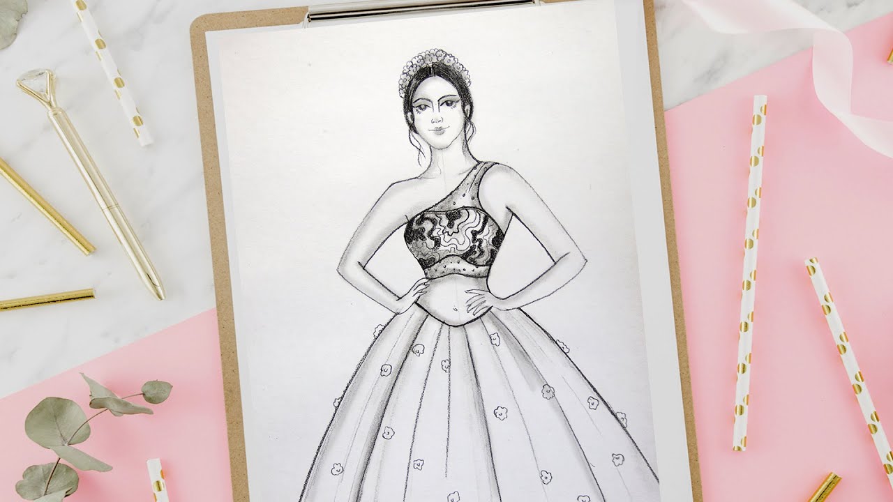 How to Draw a Girl with Beautiful dress || Dress Drawing || Girl ...