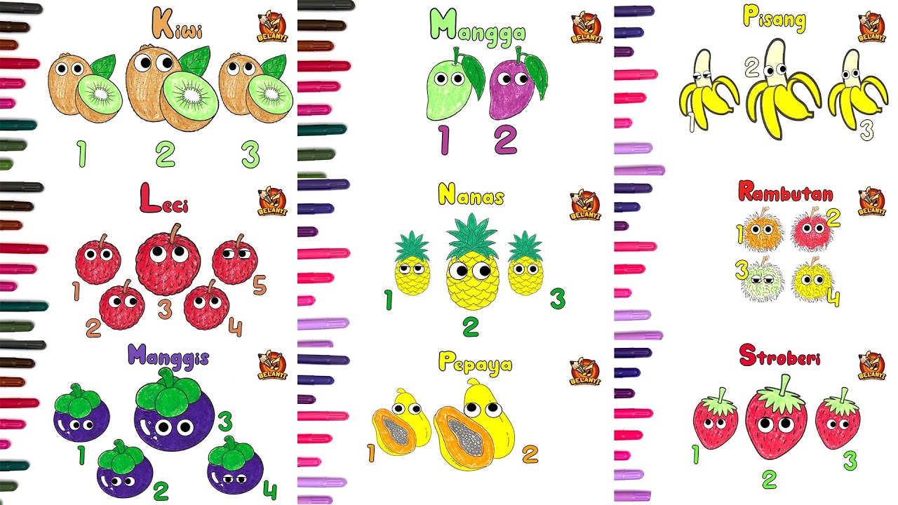 Volume 2 Belajar Sambil Bernyanyi Tebak Gambar dan mewarnai Buah buahan untuk anak-anak ...