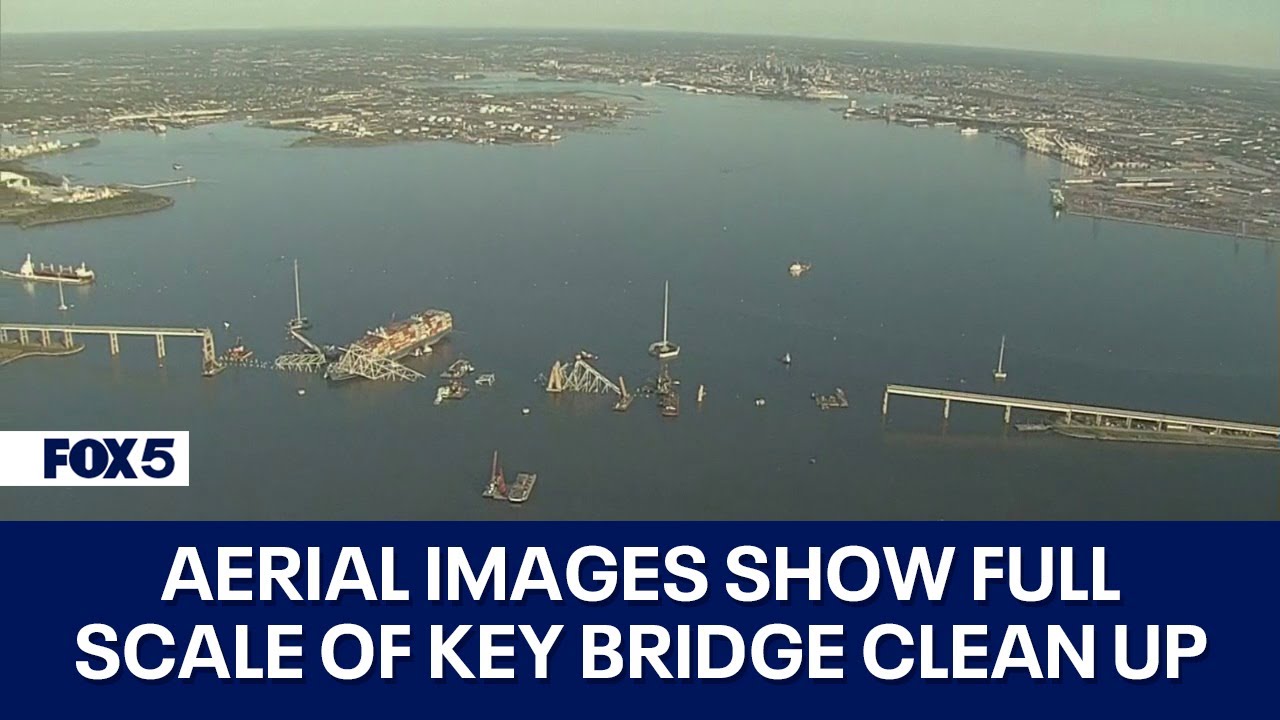 Baltimore Key Bridge Collapse: Aerials show work to clear debris - YouTube