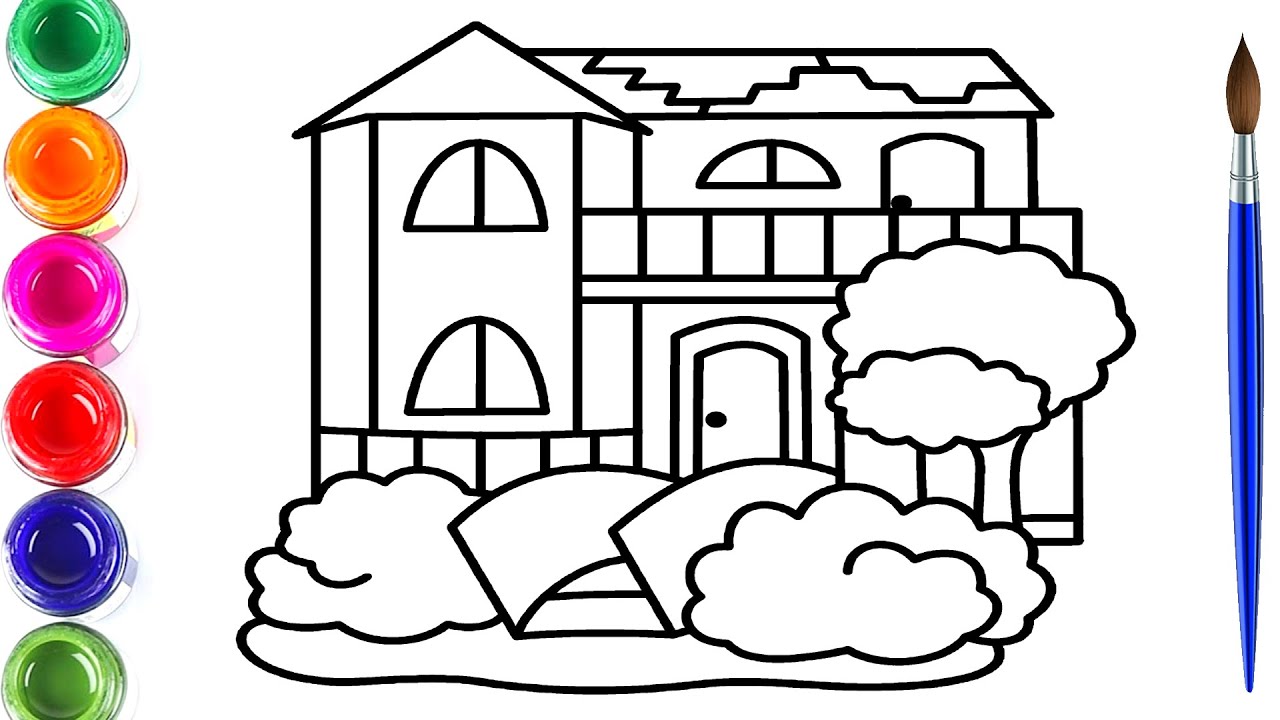 Two Floor House Drawing & Coloring For Kids & Toddlers | Kids Art | How ...