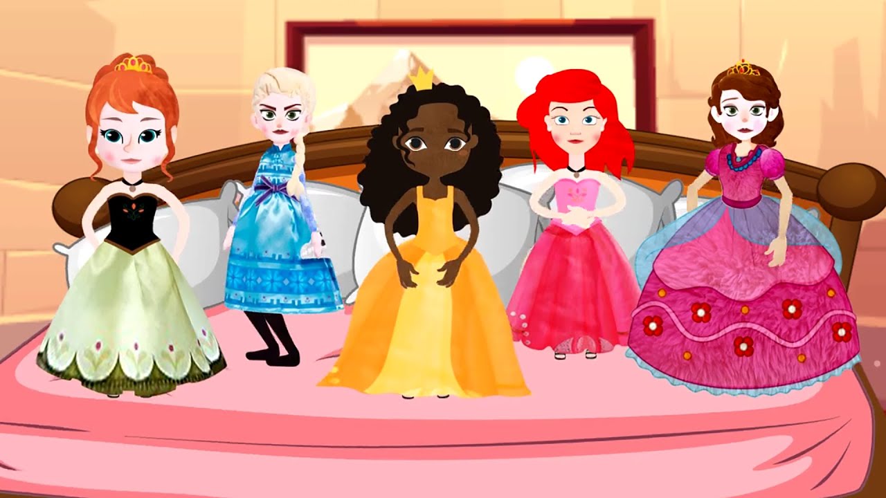 Five Little Disney Princesses - Elsa Anna Cinderella Rapunzel Brave ...