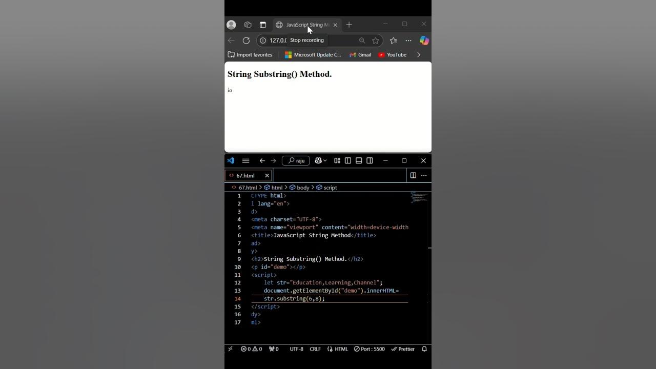 𝐉𝐚𝐯𝐚𝐒𝐜𝐫𝐢𝐩𝐭 𝐒𝐮𝐛𝐬𝐭𝐫𝐢𝐧𝐠 Javascript Js Substring Method Html Css