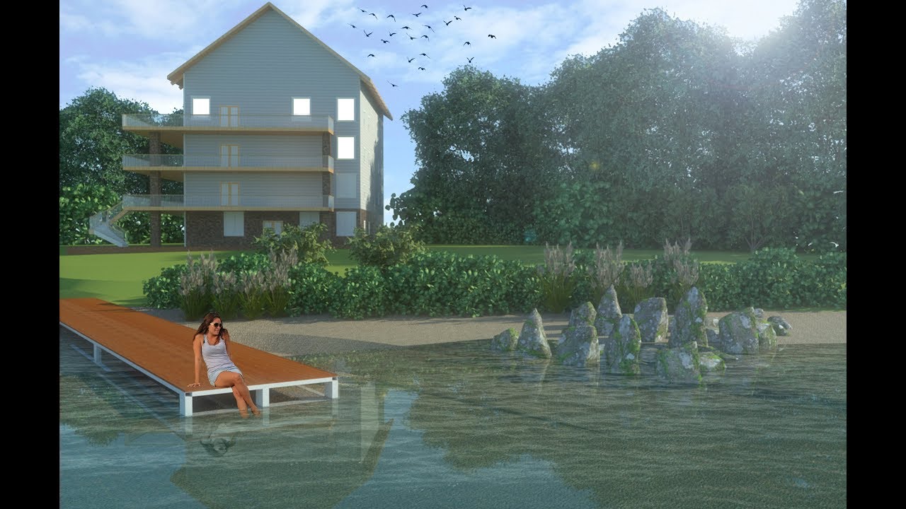 SketchUp 2019 / Thea Render Lake House Render - YouTube