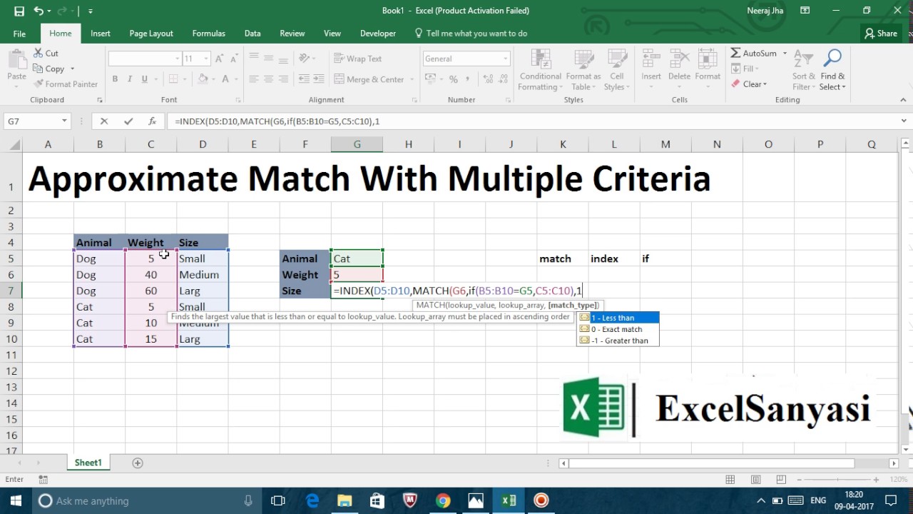 Approximate Match With Multiple Criteria On ExcelSanyasi YouTube approximate-match-with-multiple-criteria-on-excelsanyasi-youtube