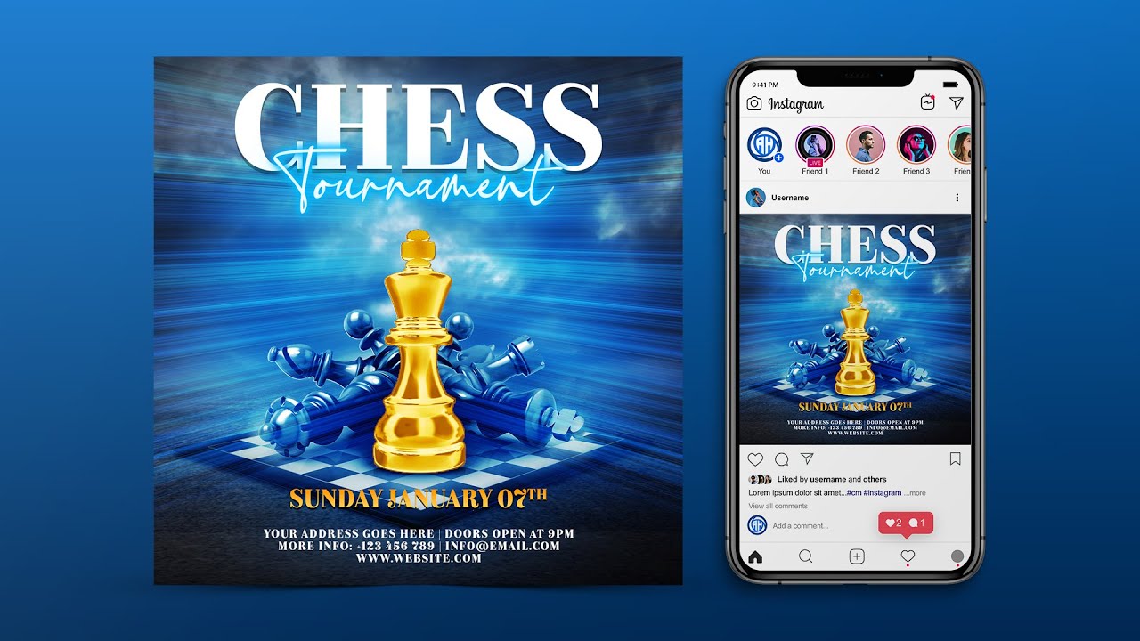 Professional Chess Tournament Social Media Post Design | Photoshop ...