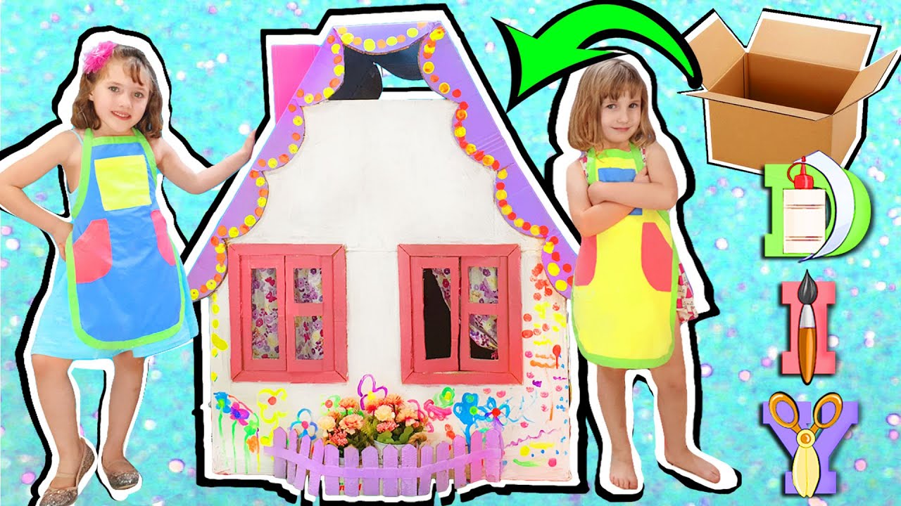 How to make a big cardboard playhouse/ Cardboard box/Miriel and Shelly ...