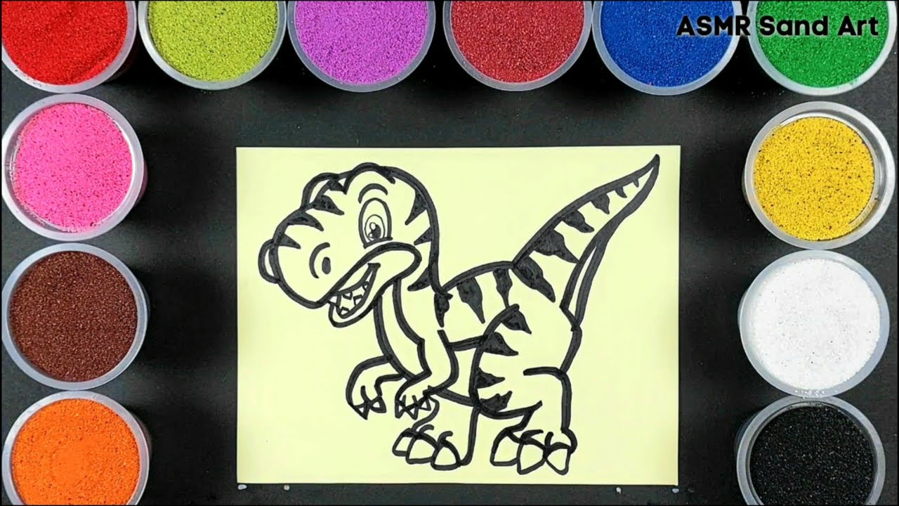 Sand Painting How To Color T-Rex Using Colored Sand | ASMR | SAND ART ...