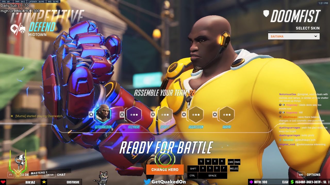One Punch Man Overwatch 2 - NEW DOOMFIST SAITAMA SKIN - GetQuakedOn ...