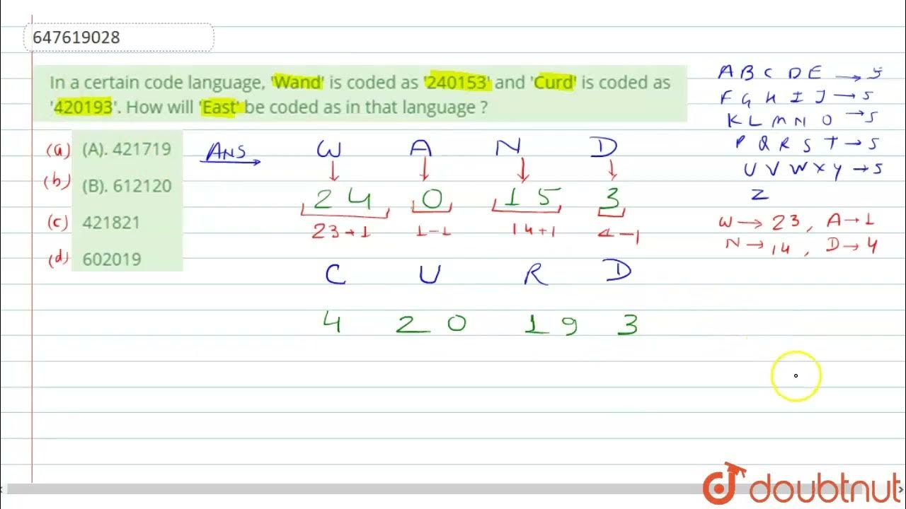 In a certain code language, \'Wand\' is coded as \'240153\' and \'Curd\' is coded as \'420193 ...
