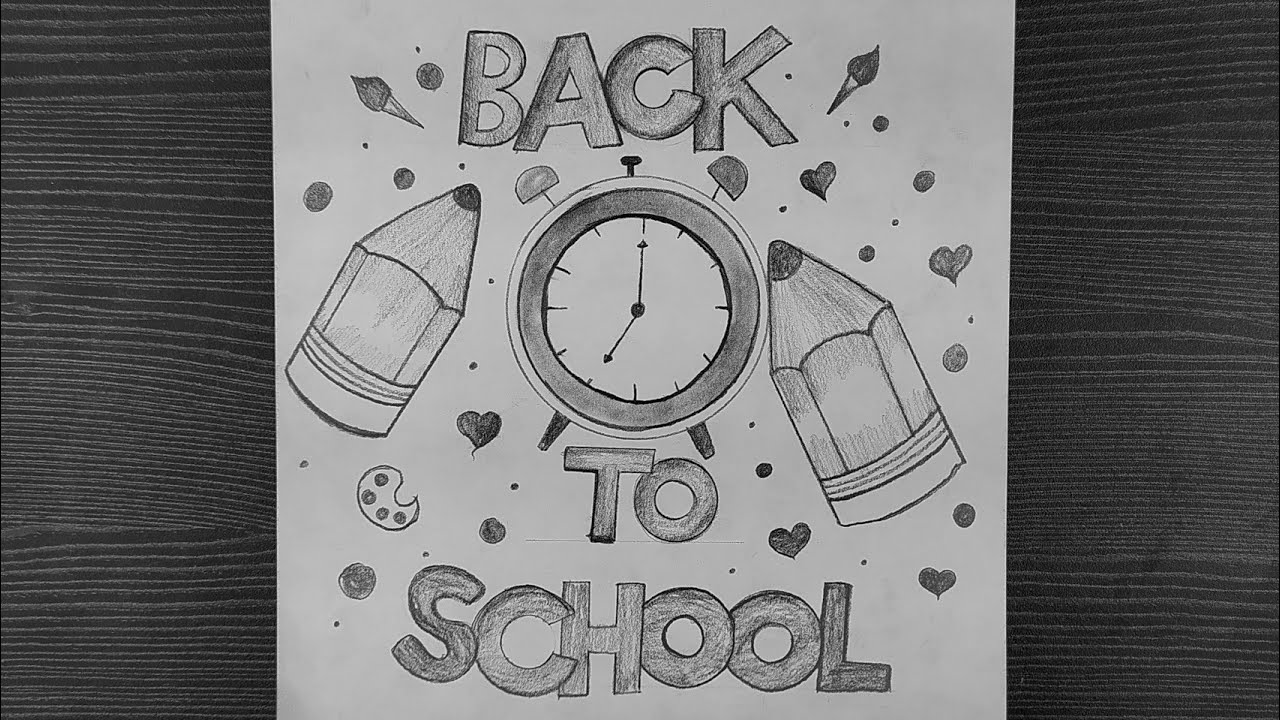 Back To School Pencil Drawing || Pencil Drawing For School Kids ...